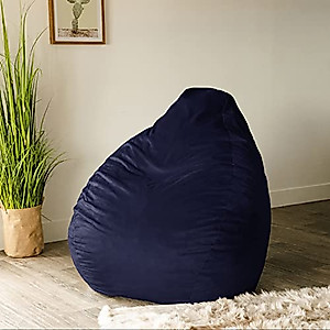 Big Joe Lotus Foam Filled Teardrop Bean Bag Chair with Removable Cover, Navy Plush, Soft Polyester, 4 feet Big