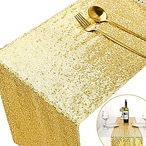 OQSC Gold Table Runners - Sequin Table Runner Glitter Table Runner for Birthday Party Supplies, 10 Pcs, Gold