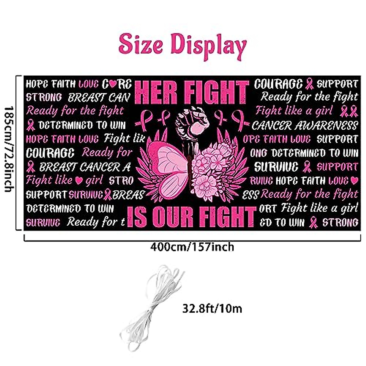 Avezano Breast Cancer Awareness Garage Door Banner 6x13Ft Her Fight is Our Fight October Breast Cancer Decoration Pink Ribbon Butterfly Powerful Fist Backdrop Outdoor Decor (157.48" L x 72.83" W)