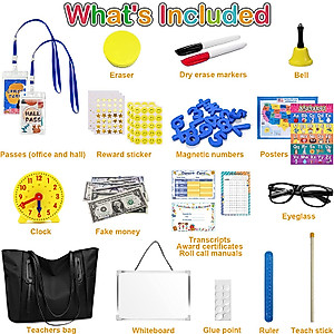 Alritz Pretend Play Teacher Set Classroom Learning Education Includes Reusable White Board Bell Clock and More, Be Teacher Student, for Boys Girls 5 6 7 8 9 10 11 12 Years Old