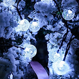 Solar Outdoor String Lights, Waterproof Crystal Ball Lights,8 Mode Indoor/Outdoor Fairy Lights, Decorative Lighting for Home, Garden, Party, Festival (Pure White,5m 20 LEDs)