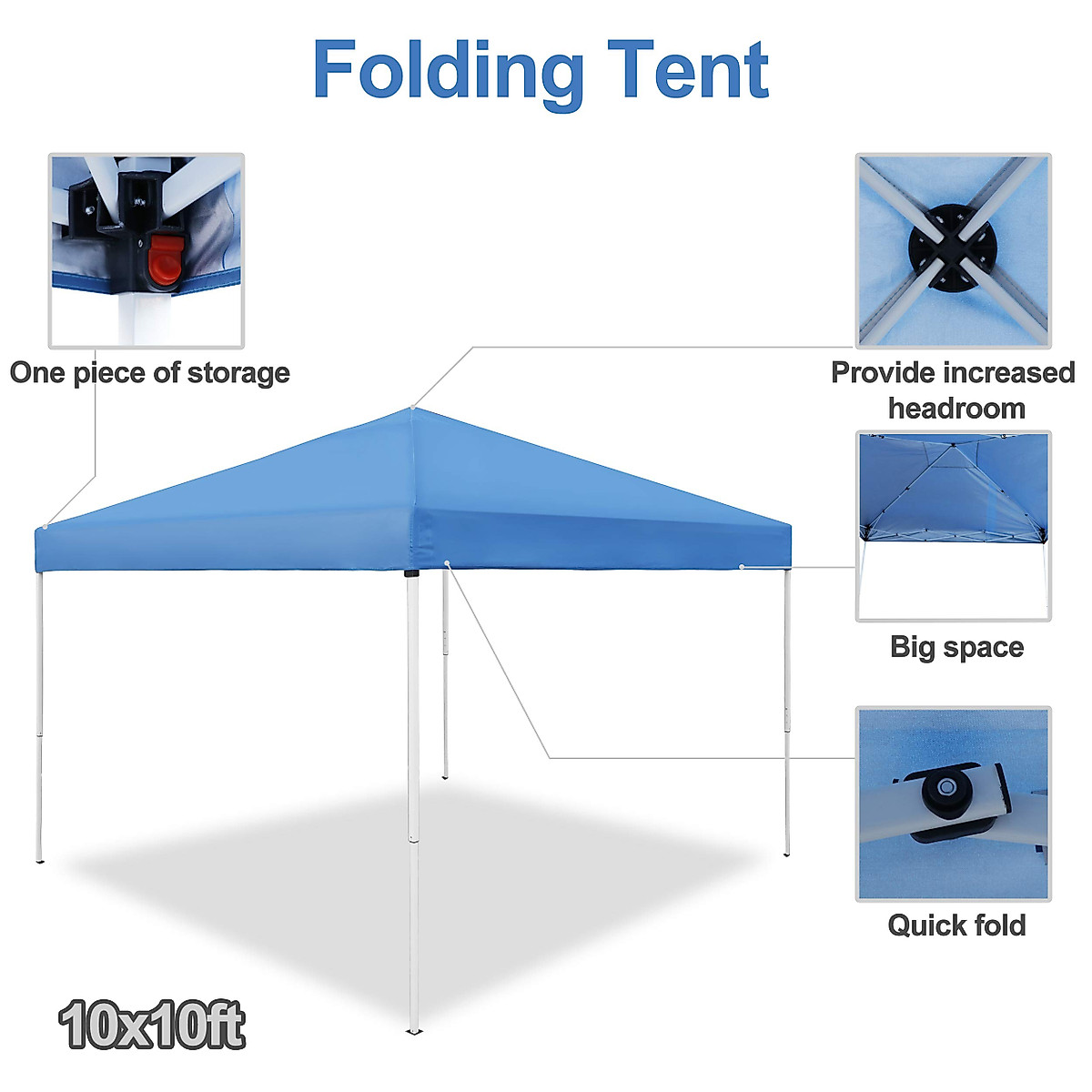 F2C Foldable Adjustable 10x10 FT Pop Up Canopy Tent, Outdoor Waterproof Sun Protection Shelter with Wheeled Carry Bag for Camping Picnic Wedding Party, Blue