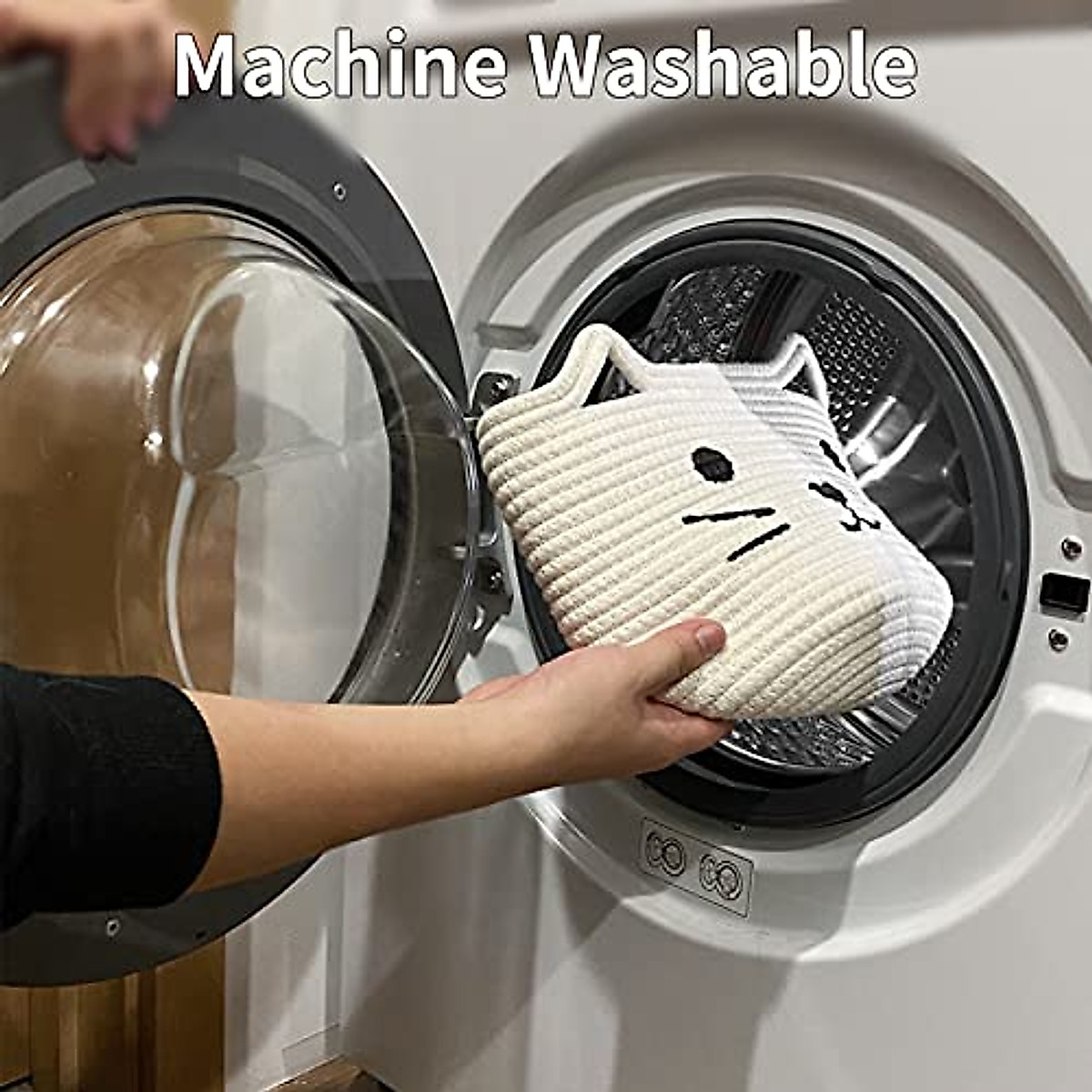 Small Cat Cotton Rope Basket Baby Basket for Nursery | Hombins Woven Basket Cute Kids Basket for Organization Stuffed Animal Storage Hamper for Pen, Tissue, Candy, 8''X7''