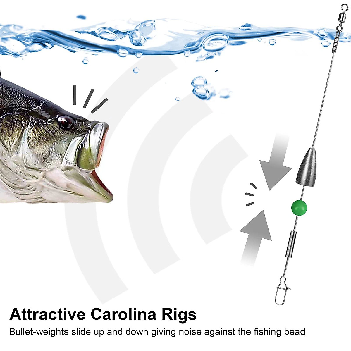 THKFISH Fishing Weights Bullet-Weights Carolina Ready Rigs Pre Rigged Carolina Rigs 1/5oz 10pcs