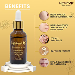 LightenUp, Skin brightening Serum | 1 Fl oz / 30 ml | for Face, Armpits, Hands, Knees and Body | with Argan Oil and Shea Butter