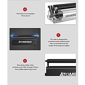 ATOMSTACK R3 Pro Engraver Rotary Roller, Engraver Y-axis Rotary Roller for 360° Engraving Cylindrical Objects with 4 Heightening Columns, 2 Support Shaft and 1 Support Frame