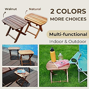 Pack of 2 Small Folding Tables, Outdoor Wood Coffee Table, Portable Side Table, Patio Folding Table, Small Wooden Folding Table (Walnut, Oval-S)