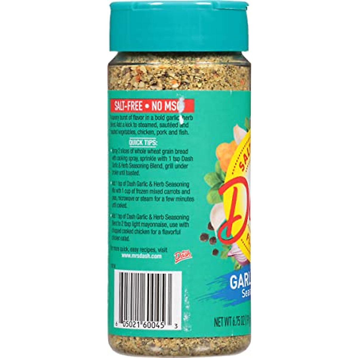 Dash Salt-Free Seasoning Blend, Garlic & Herb, 6.75 Ounce