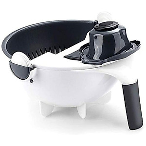 E-Universal 9 in 1 Multifunction Rotate Vegetable Cutter with Drain Basket Large Capacity Vegetables Chopper Veggie Shredder Grater Portable Slicer Kitchen Tool