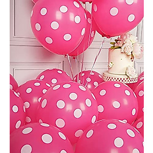 63PCS Hot Pink Polka Dot Balloons 12 Inch Latex Helium Round Party Balloons Kit for Birthday Party Decorations