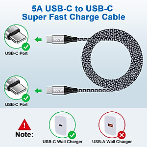 Pixel 100W Type C to Type C Cable for Google Pixel 9 8a 8 Pro 7a 7 Pro 6, 6ft PD 5A Fast Charging USB C to USB C Cable Nylon Braided Type C Cable for iPhone 16 15,Samsung S25 S24 S23 S22 A55 A15 A54
