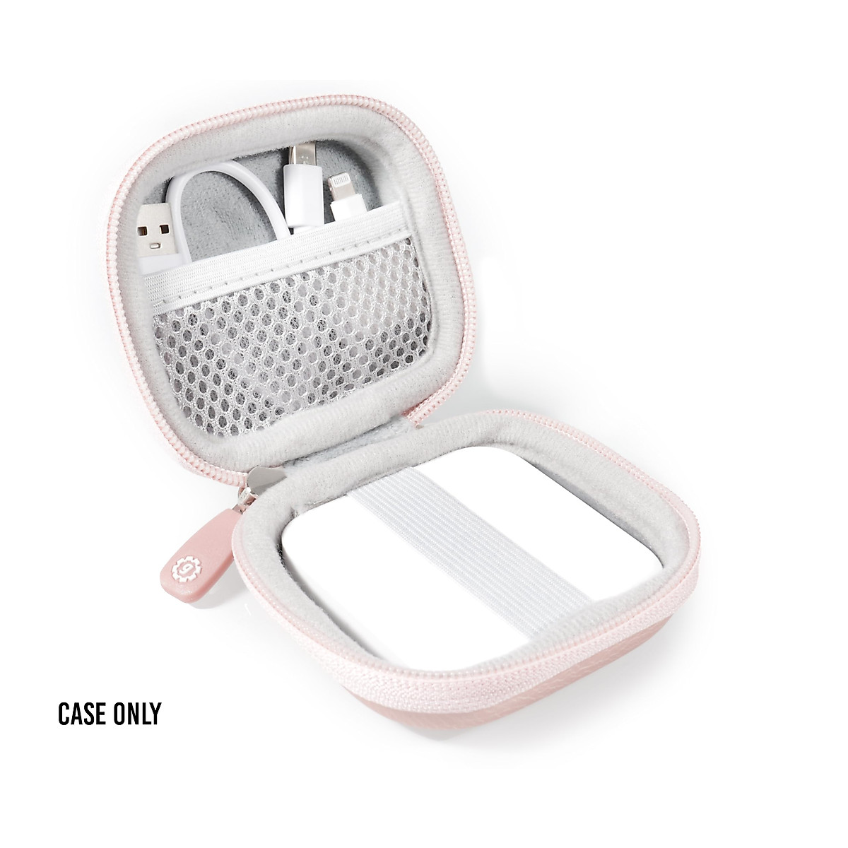 WGear Credit Card Reader Case for Square Contactless and Chip Reader, USB Cables and Small Accessories, Mesh Pocket, Secure Elastic Strap, Easy to go Carabiner (Rose Gold)
