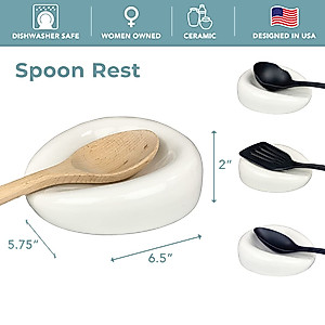 Scarlettwares Ceramic Spoon Rest for Stove Top, Large Spoon Holder For Counter Top, Utensil Spatula Tong Holder, Farmhouse Dishwasher Safe White