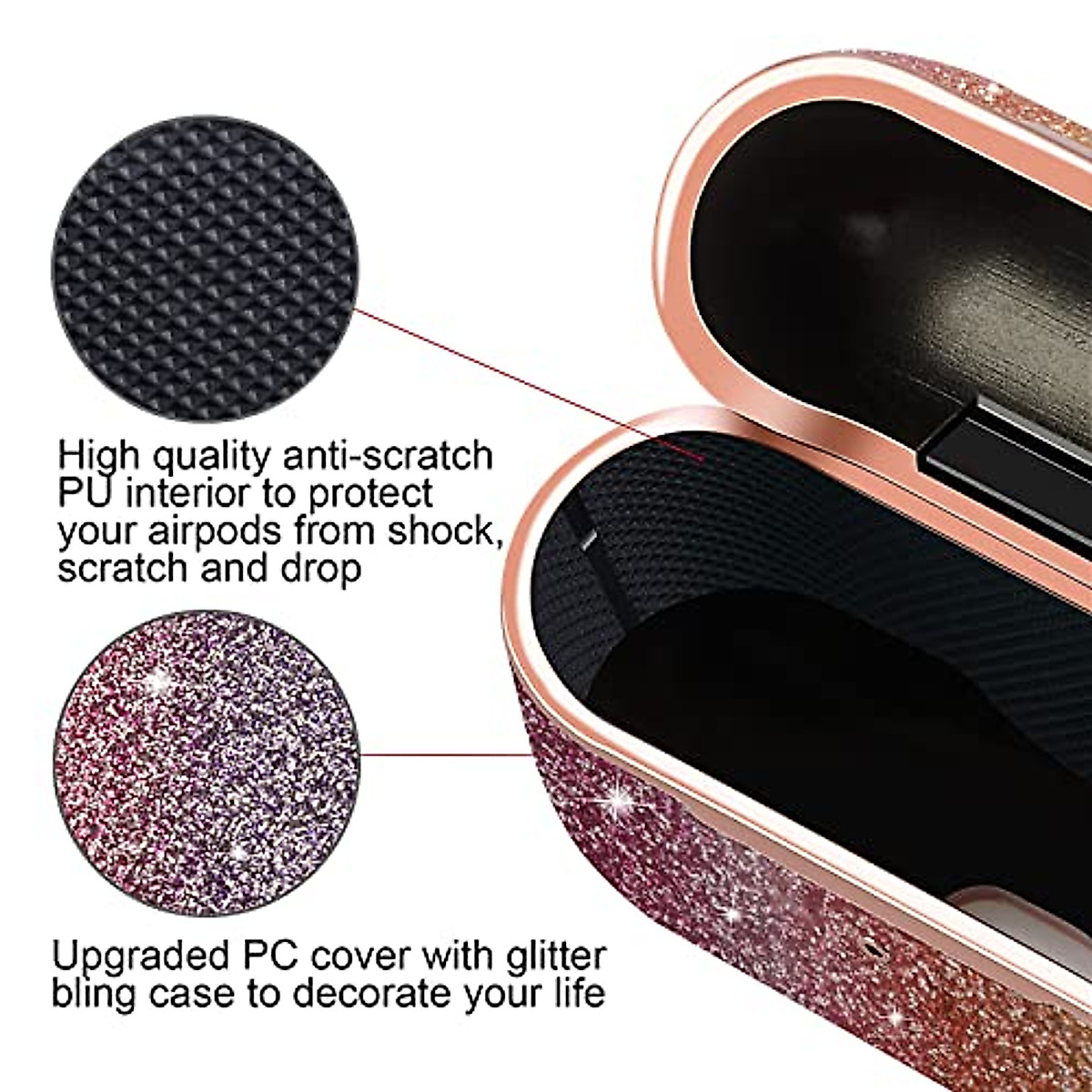 WETAL Girls Bling Case for Apple Airpods Pro Case Cover, Stylish Glitter Protective Case Skin with Keychain Compatible with Airpod Pro, Multicolor