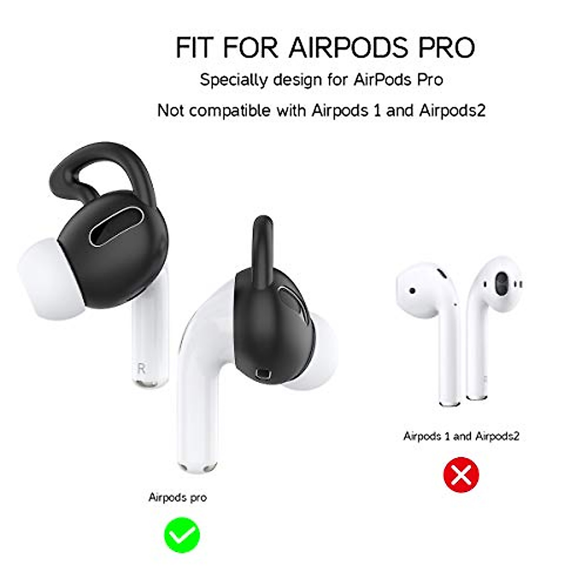Ear Hooks Covers Tips for Airpods Pro Earbuds,Anti Slip Silicone Eartips Replacement Compatible with AirPods 3rd 2019-Black 3 Pair(Not Fit in Charging Case)