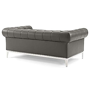 Modway Idyll Tufted Button Upholstered Leather Chesterfield Loveseat, Gray
