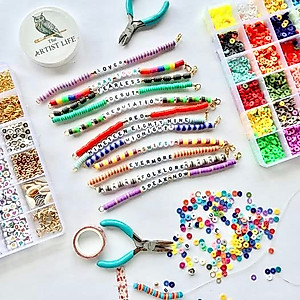 The Artist Life 6000 Clay Heishi Beads Bracelet Making Kit, 24 Colors with 1000+ Letters & Decorative Beads, 6mm Flat Polymer Clay Beads, DIY Jewelry Making Kit, Craft Kit, Bracelets, Necklaces