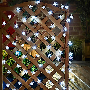 iBaycon Solar Star Lights Outdoor, 32Ft 50LED Star Christmas String Lights, 8 Modes Solar Powered Lights String for House Eaves Roof Christmas Holiday Decorations