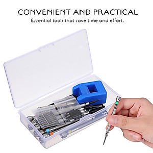 UKCOCO 13pcs Micro Precision Watch Screwdriver Set, with 13pcs Extra Replace Blades and 16pcs Steel Spring Bar Pins Repair Link Tool for Glasses Jewelry Electronics