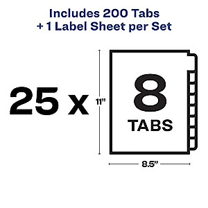 Avery 8 Tab Unpunched Dividers for Use with Any Binding System, Easy Print & Apply Clear Label Strip, Index Maker Customizable White Tabs, 25 Sets (11444)