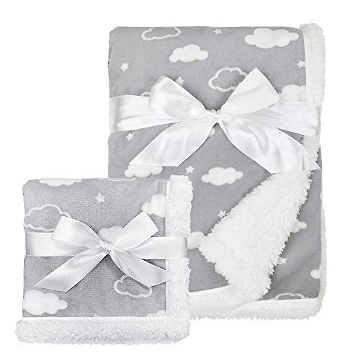 American Baby Company Heavenly Soft Chenille Sherpa Blanket Set, 3D Gray Cloud, for Boys & Girls