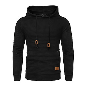 COOFANDY Men's Knit Hoodie Pullover Fashion Hip Hop Long Sleeve Drawstring Waffle Hooded Sweatshirt with Kanga Pocket, Black, Large