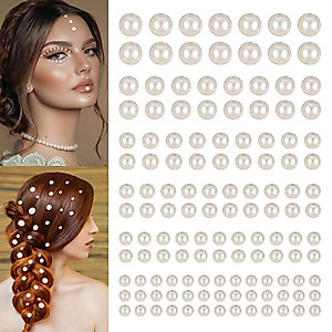2744 Pcs Hair Pearls Stick On, Self Adhesive Pearls Stickers, Stick On Pearls, Hair Gems Stick On, Face Pearls, Face Gems, Beige Pearl Stickers for Hair Face Makeup Nail DIY Crafts,Valentine's Day,Assorted Size