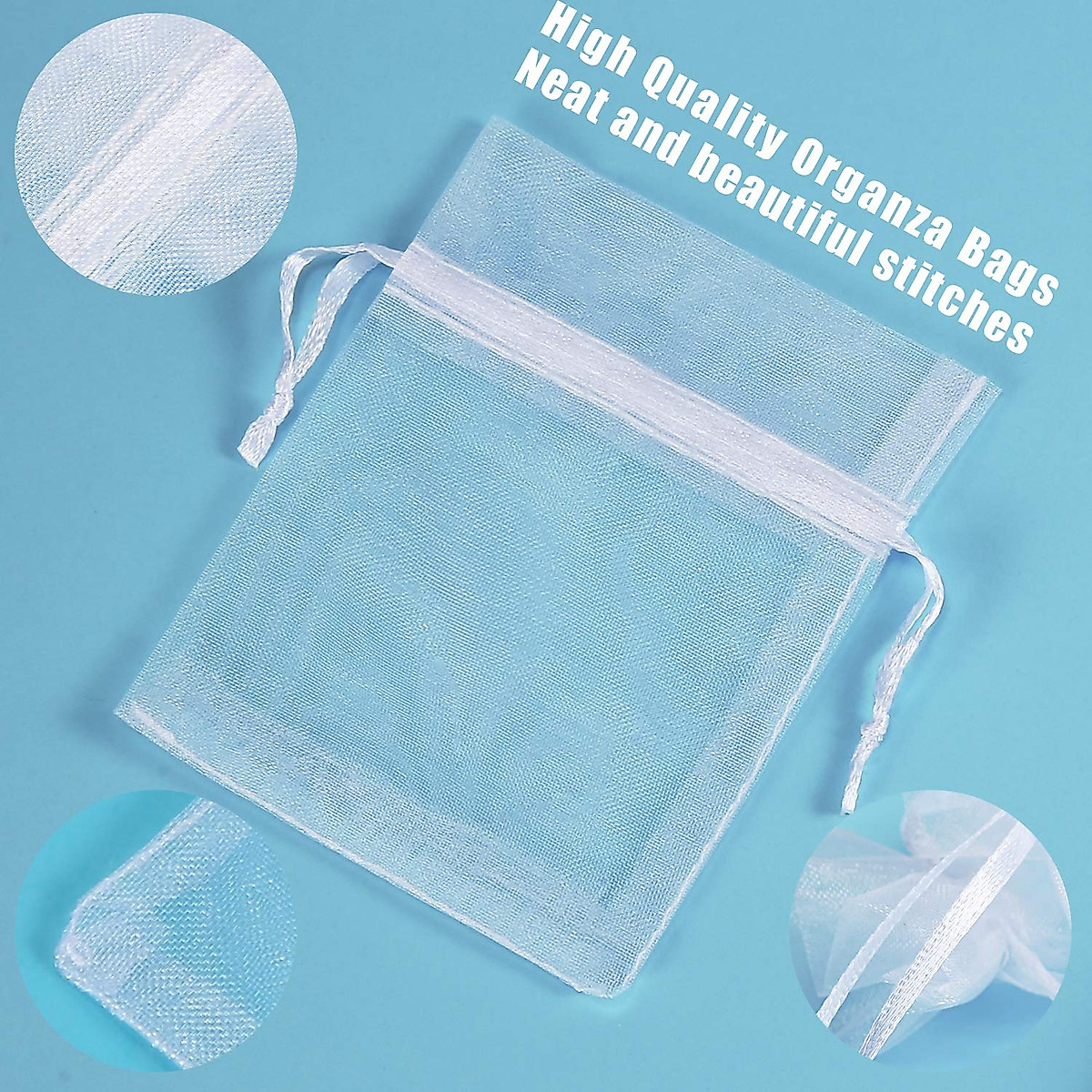 Bouraw 100Pcs Organza Bags, Drawstring Pouches, Wedding Favour Bags Party Christmas Bags, White Pouches (7x9cm, 2.7 * 3.5”)