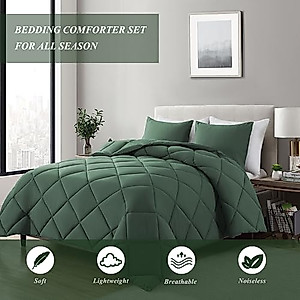 ELNIDO QUEEN Queen Comforter Set - Green All Seasons Bedding Comforters & Sets with 2 Pillow Cases - 3 Pieces Bed Set - Down Alternative Comforter Set- Bedding Comforter Sets Queen Size (88x92 inch)