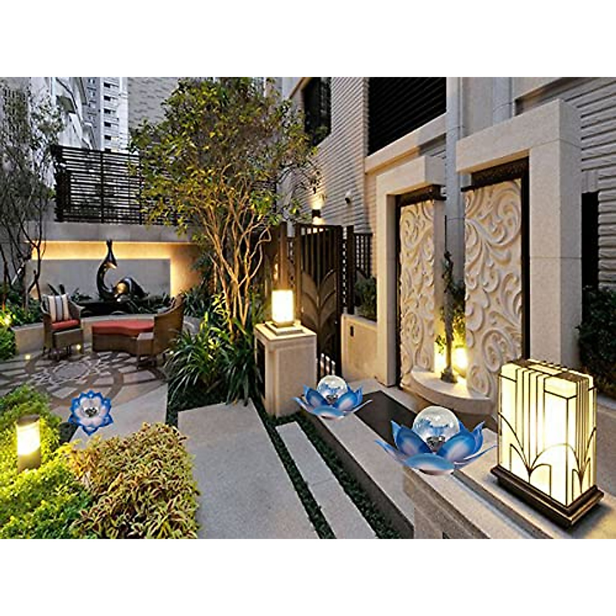 JFRISING Solar Light Outdoor Metal Glass Flower Decorative Waterproof Garden Light LED Lotus Flower Table Lamp