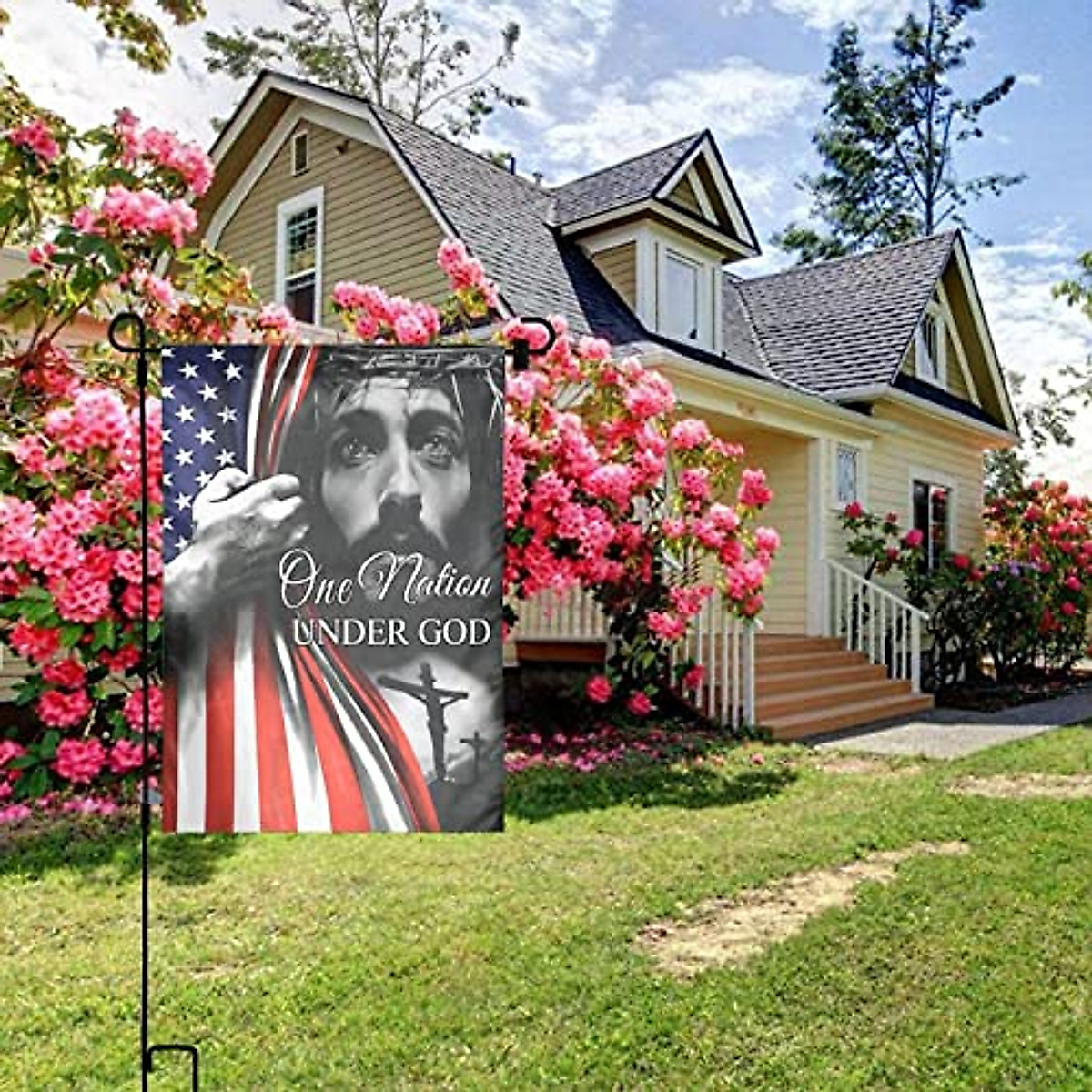 One Nation Under God Jesus Garden Flags/ 28x40 Inch Double Sided Print House Flag/Decoration American Flag Home Flags/Outside Décor Banners For Farmhouse Yard Lawn Outdoor