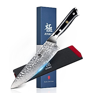 KYOKU Gin Series Chef Knife, 8" All Purpose Kitchen Knife, Japanese VG10 Damascus Stainless Steel Knife with Silver Ion Blade G10 Handle Mosaic Pin, Professional Knife for Meat Fruit Vegetables