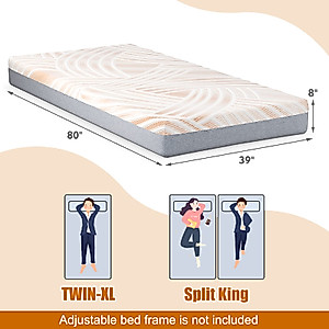 KOMFOTT 8 Inch Adjustable Bed Mattress Twin XL, 3D Transformable Cutting Mattress with Copper Gel Infused Air Memory Foam & Bamboo Charcoal Memory Foam, Mattress in a Box with CertiPUR-US Certified