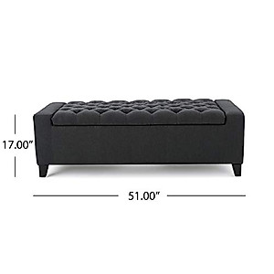 Christopher Knight Home Hikaru Fabric Storage Ottoman, Dark Grey Dimensions: 20.50”D x 51.00”W x 17.00”H