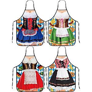 Heartome 4 PCS Oktoberfest Costumes, Oktoberfest Women Aprons, Oktoberfest Party Supplies Female German Oktoberfest Dress Novelty Women Outfit Bavarian Fraulein Oktoberfest Party Costume Apron Set