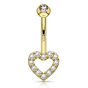 Melighting Gold Belly Button Rings 14K Real Gold Belly Rings Heart Belly Piercing Jewelry Clear CZ Navel Piercing Jewelry for Women