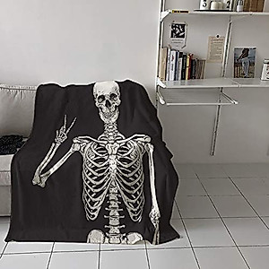Flannel Fleece Blanket Funny Skull Skeleton Ultra Soft Lightweight Throw Blankets Creative Art Skull Halloween Victory Warm Cozy Bed Couch for Travel All Reason, 40x50