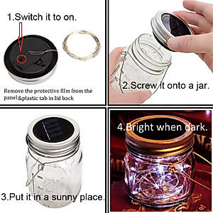 KZOBYD 6 Pack Mason Jar Lid Solar Waterproof Fairy Starry Firefly Lights for Regular Mouth Mason Jar Lantern on Patio Yard Pathway Festivals Home Decor(Jars Not Included)(6, White)