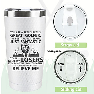 OOINQQ Golf Gifts for Men Unique, 20 OZ Trump Golf Tumbler Cup Stainless Steel Tumbler Mug with Straw,Lid and Keychain for Boyfriend Dad Husband Grandpa Golfers Father's Day