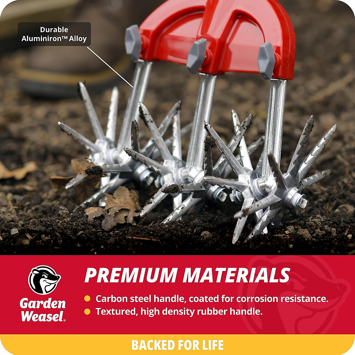 Garden Weasel Rotary Cultivator & Hand Tiller - 2-in-1 | Aerate, Weed, Cultivate, Plant, Reseed | Lawn Reseeding Garden Tool, Garden Soil Loosener | 91206