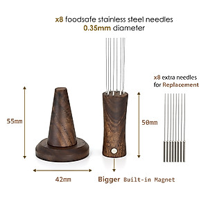 Handmade Walnut WDT Tool V2.0 Built-in Magnet Handle and Stand | 8 Needles Built-in + 8 Extra Needles 0.35mm for Replacement