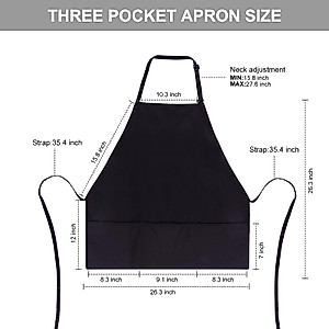 Jubatus 2 Pack 3 Pockets Adjustable Bib Apron 65% Polyester 35% Cotton Fabric Chef Kitchen Cooking Aprons for Women Men, Black
