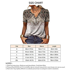 Pissente Women Short Sleeve T Shirt Top Printed Flower Shirts Casual Tunic Loose Fitting Button Collar Comfortable (Khaki)