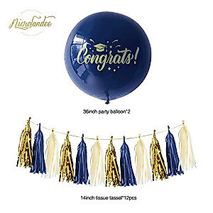 NICROLANDEE 2023 Graduation Navy Blue Party Decorations - 36 Inch Giant Round Balloons with Paper Tassels Garland for Graduation Party, Congrats Grad Party, Photo Prop Backdrop