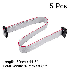 Tool parts IDC 16 Pins Connector Flat Ribbon Cable Female Connector 30cm 2mm Pitch - 5pcs