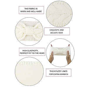 Muryobao 2 Pack Women Winter Warm Headband Fuzzy Fleece Lined Thick Cable Knit Ear Warmer Stretchy Crocheted HeadWrap Black & White