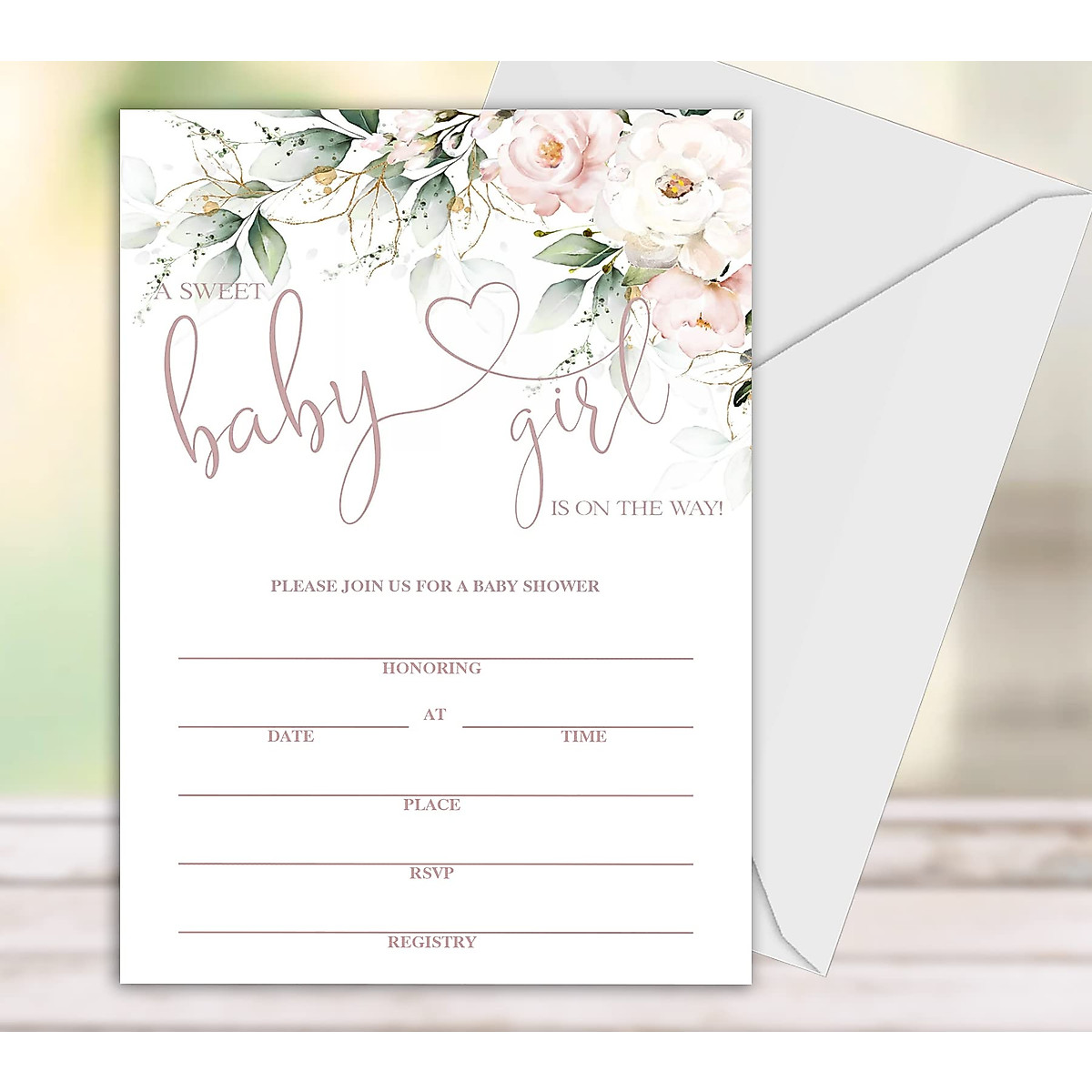 Geuro Baby Shower Invitations for girl, Floral Fill In Invites Cards wih Envelopes, Set of 25.