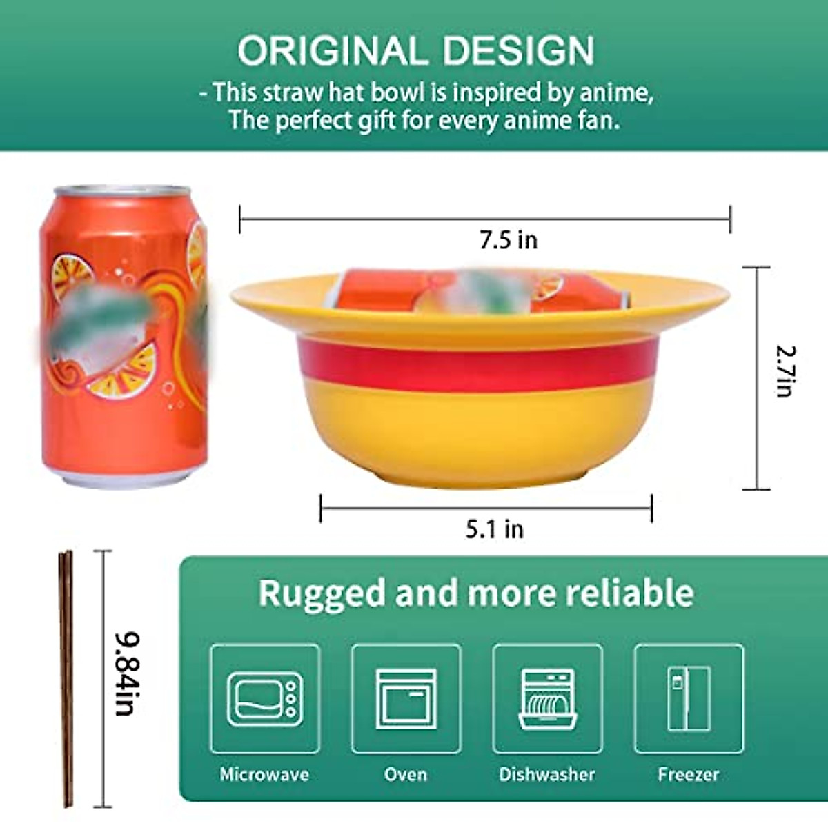 Recxmeiy 3 PCS ONEPIECE Japanese Anime Ramen Ceramic Bowl Set Luffy Straw Hat Ramen Bowl With Chopsticks Anime Fans Gift