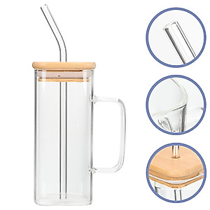 UPKOCH Mason Jar Cups Square Mouth Drinking Mug with Handle Lid and Portable Water Beverage Juice Cup Coffee Milk Mug for Home Office Travel
