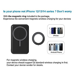 iLakia Magnetic Wireless Power Bank, 10000mAh Portable Charger, Magnetic Battery Pack for iPhone 14 & 13 & 12 Pro/Pro Max/Mini, Android/Samsung, Multi & Fast Charging with USB PD, USB Type-C